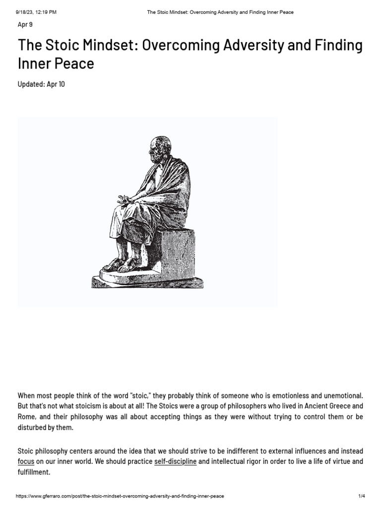 The Stoic Mindset - Overcoming Adversity and Finding Inner Peace | PDF | Stoicism | Mindset