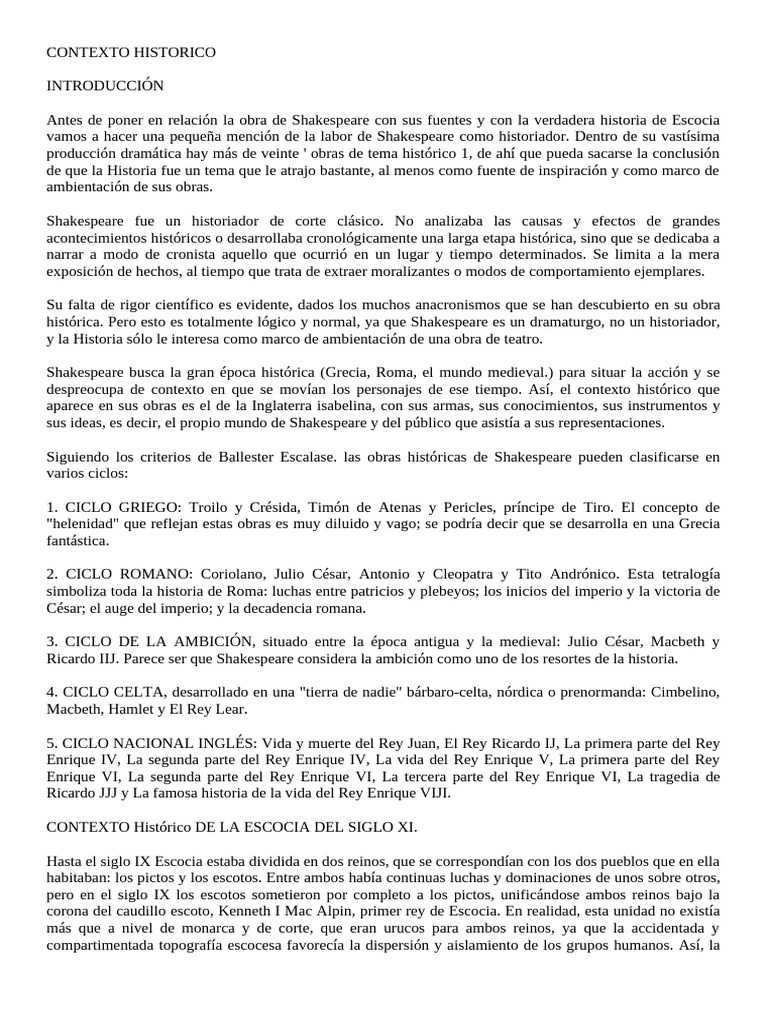 Contexto Historico | PDF | Macbeth | William Shakespeare