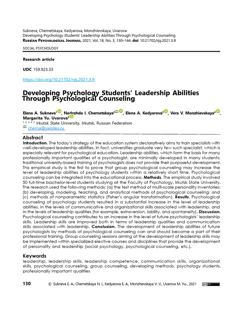 Enhancing Leadership in Psychology Students | PDF | Leadership | Psychology