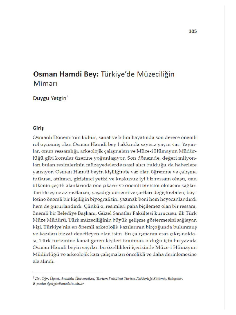 Osman Hamdi Bey Turkiyede Muzeciligin Mi | PDF