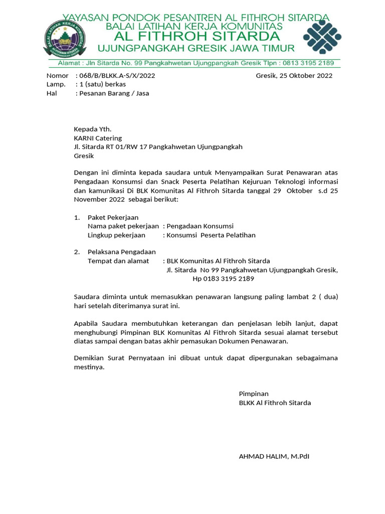 A. Surat Pesan Konsumsi | PDF