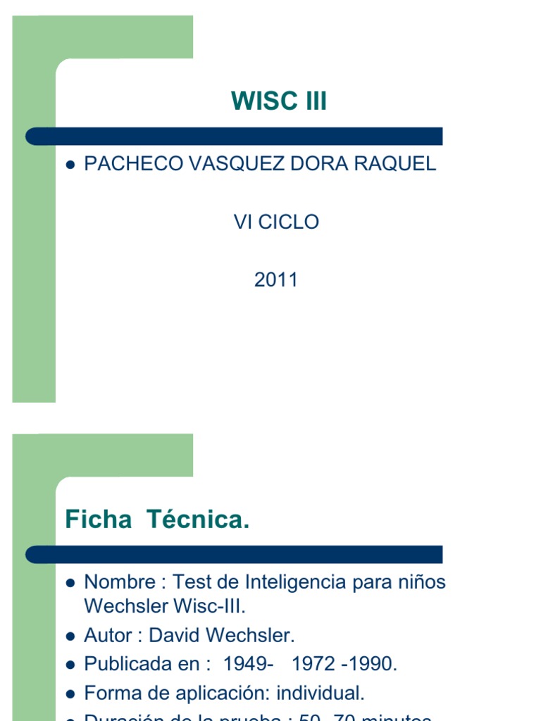 Test de Wisc III | PDF | Escala de inteligencia para adultos de ...