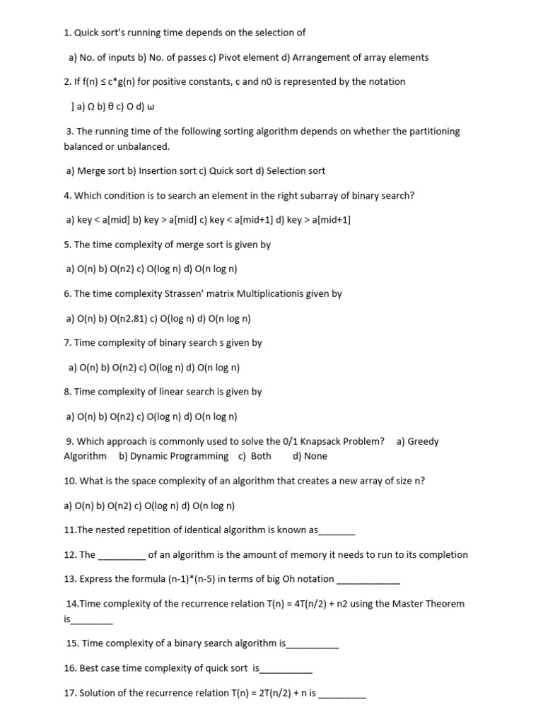Sorting and Algorithm Complexity Quiz | PDF | Time Complexity ...