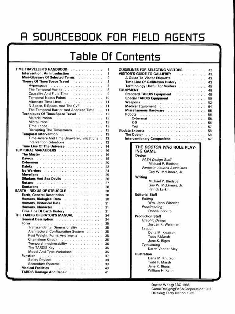 FASA Doctor Who RPG - Sourcebook For Field Agents | PDF