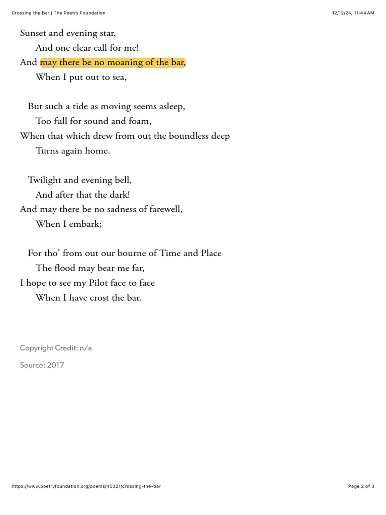 Crossing The Bar - The Poetry Foundation | PDF