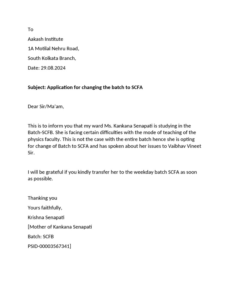 Application for Batch Change to SCFA | PDF