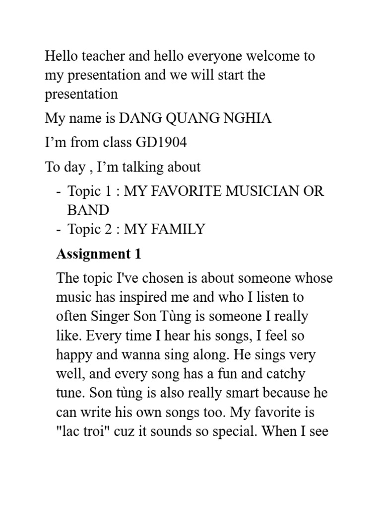 My Favorite Musician and Family 소개 | PDF