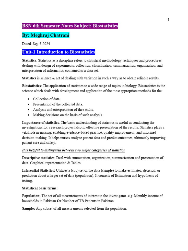 Biostatistics Notes-numbered | PDF | Statistics | P Value