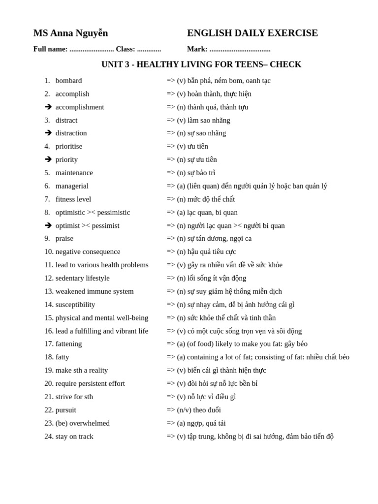 Unit 3-Healthy Living For Teens - Check | PDF