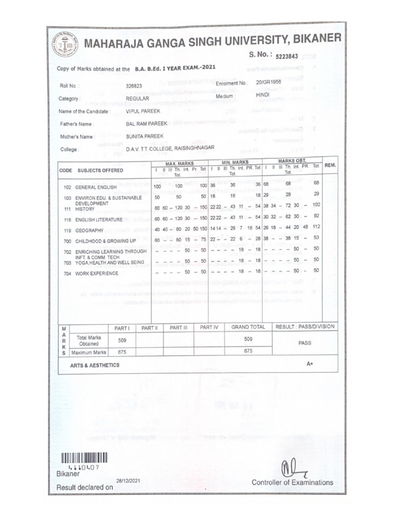 Maharaja Ganga Singh University, Bikaner | PDF