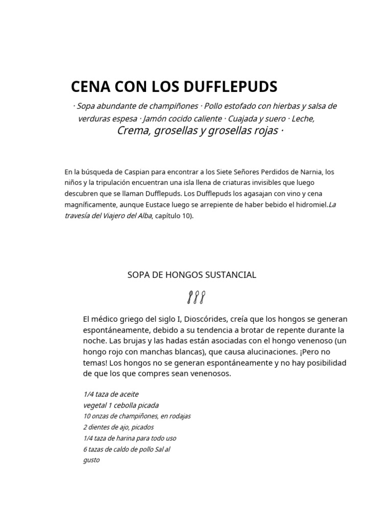 Cena Con Los Dufflepuds: Crema, Grosellas y Grosellas Rojas | PDF