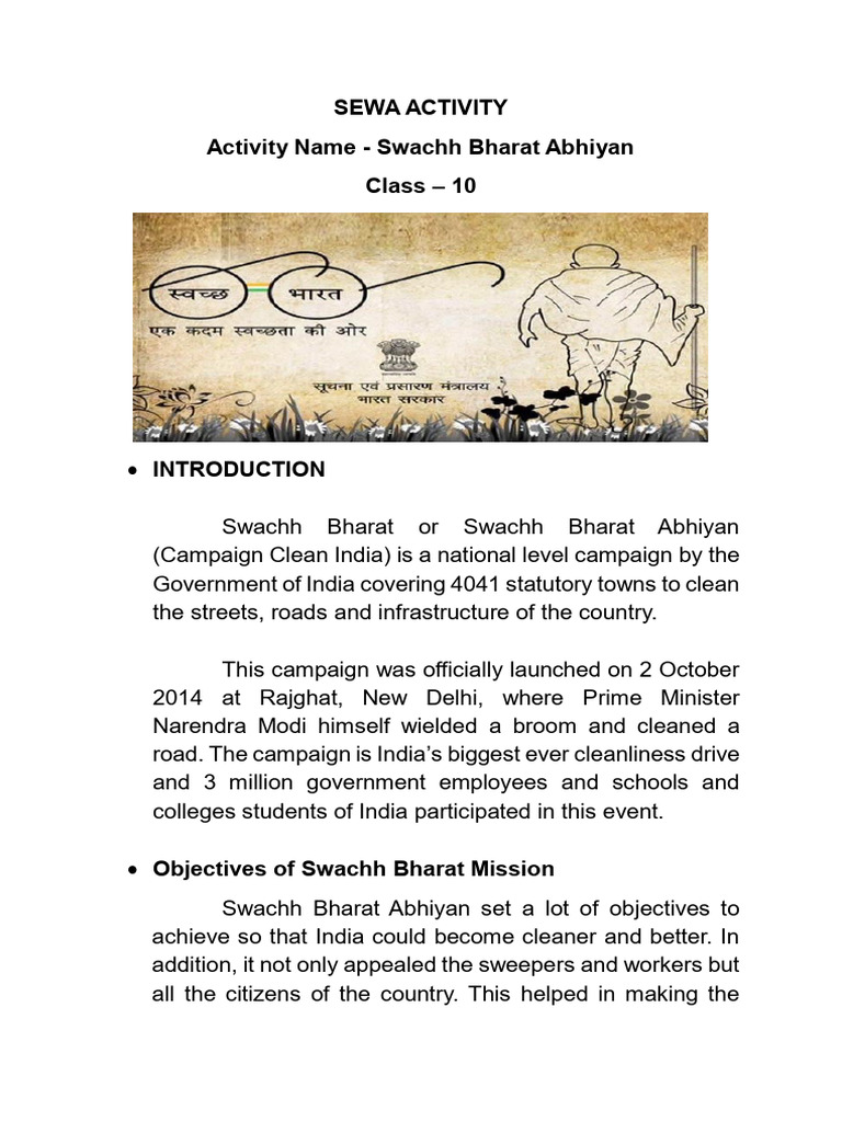 SWACHH BHARAT - SEWA Activity | PDF | Sanitation | Hygiene