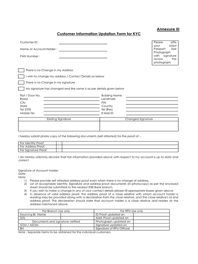 Customer Information Updation Form for KYC | PDF