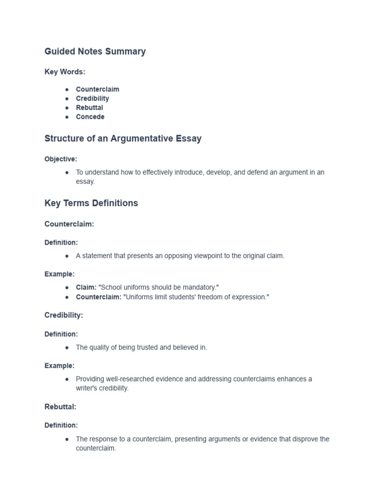 Guided Notes- Writing Arguments | PDF | Essays | Argument