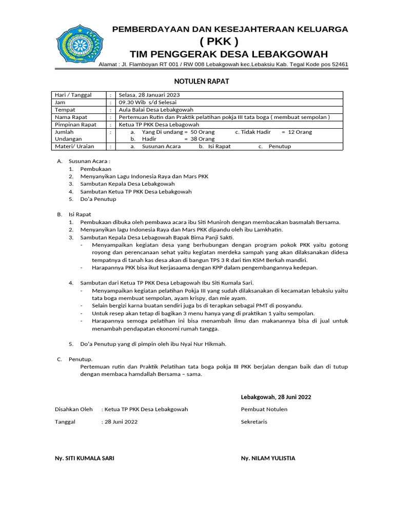 NOTULEN PKK | PDF