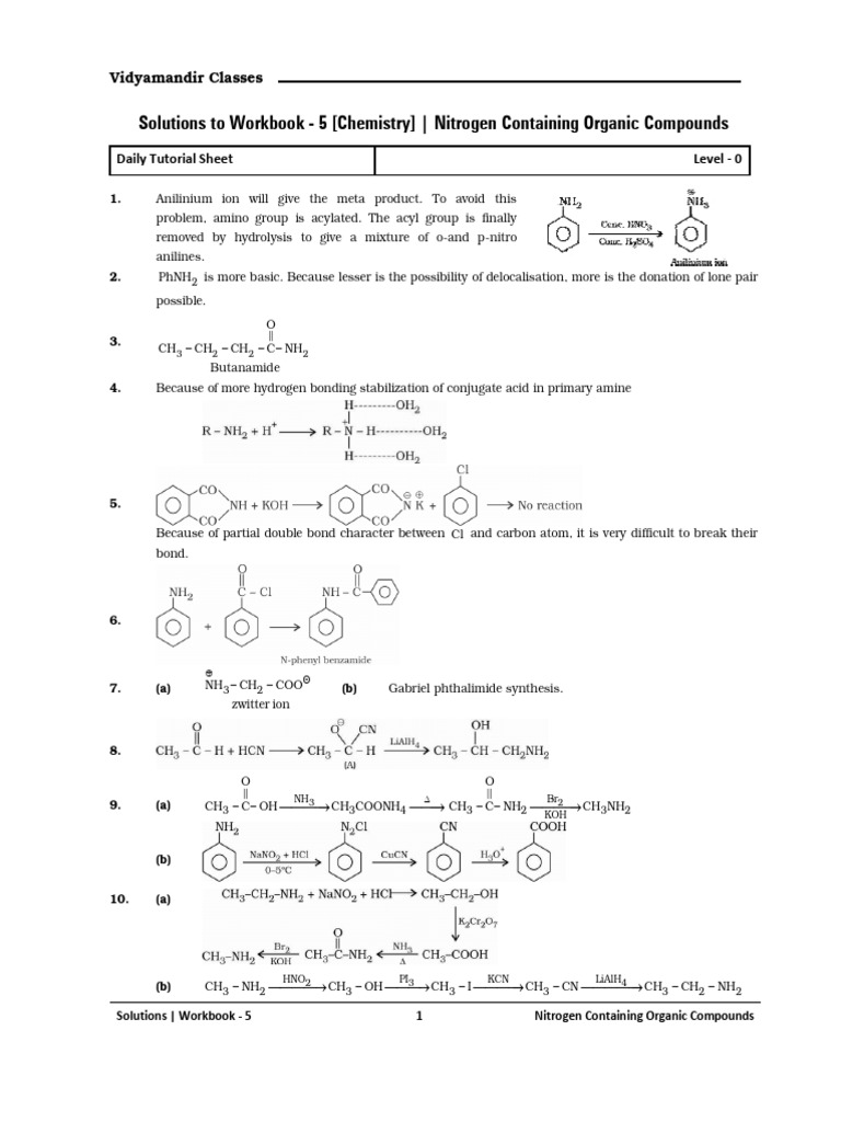 Nitrogen Containing Organic Compounds - Workbook Solution | PDF | Amine ...