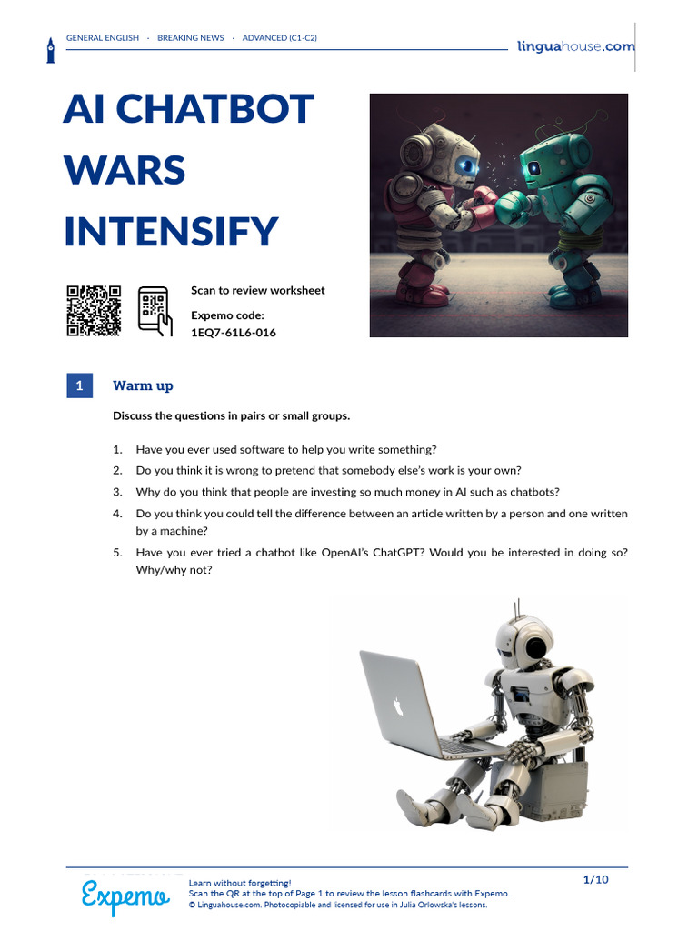 AI Chatbot Wars: Advanced English Lesson | PDF | Artificial ...