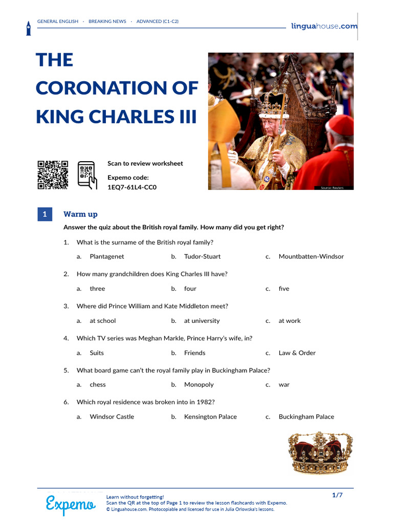 King Charles III Coronation Worksheet | PDF | Adverb