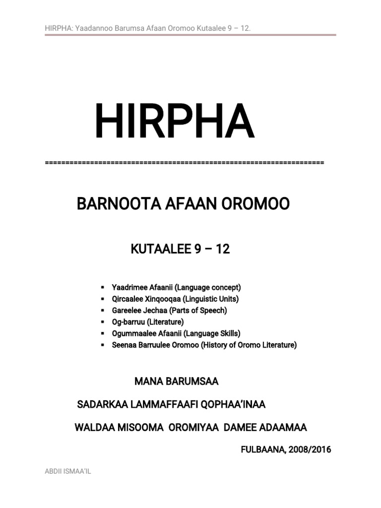 Hirphaa Afaan Oromoo-1 | PDF