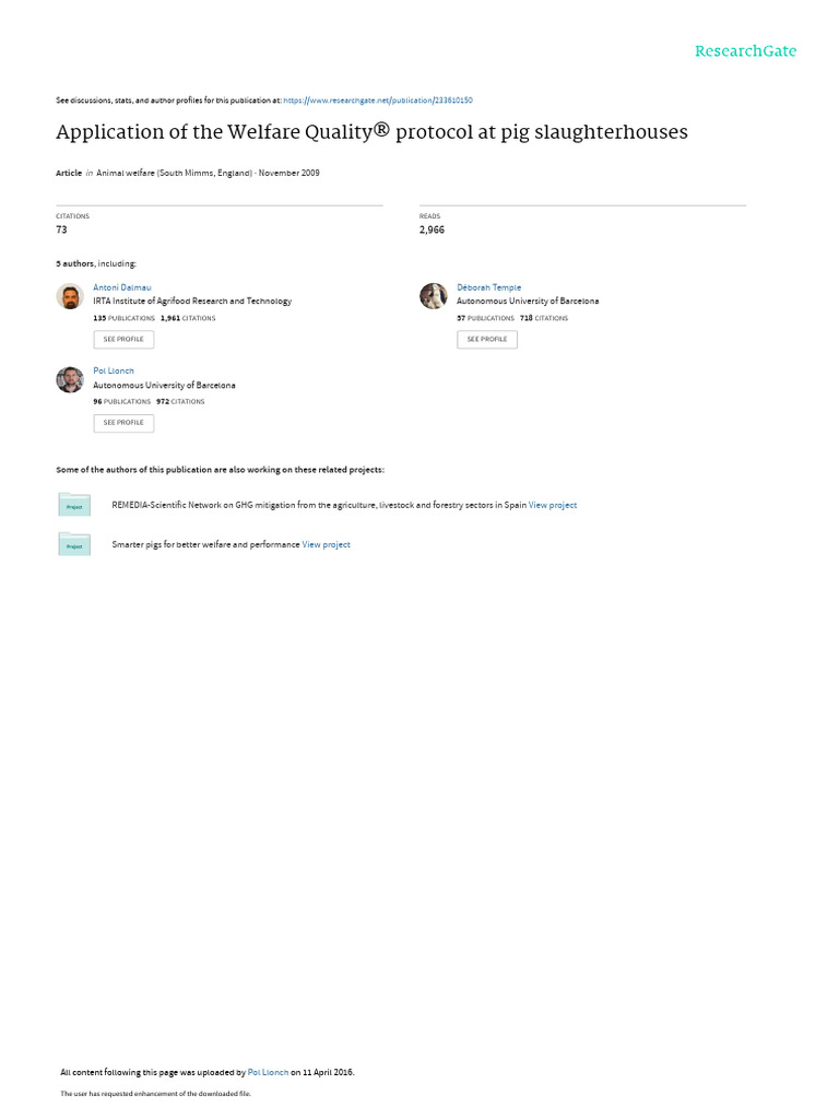 Application of The Welfare Quality® Protocol at Pig Slaughterhouses ...