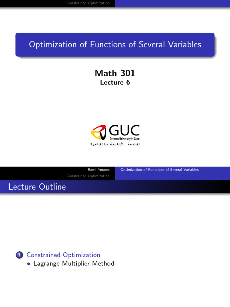 Lecture 6 (Optimization of Functions of Several Variables) | PDF | Mathematical Optimization ...