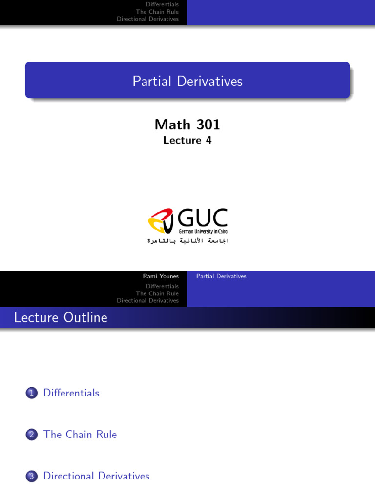 Lecture 4 (Partial Derivatives and Applications Differentials, Chain Rule, and Directional ...
