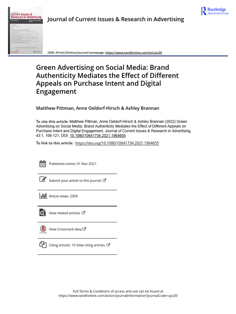 Green Advertising On Social Media Brand Authenticity Mediates The ...