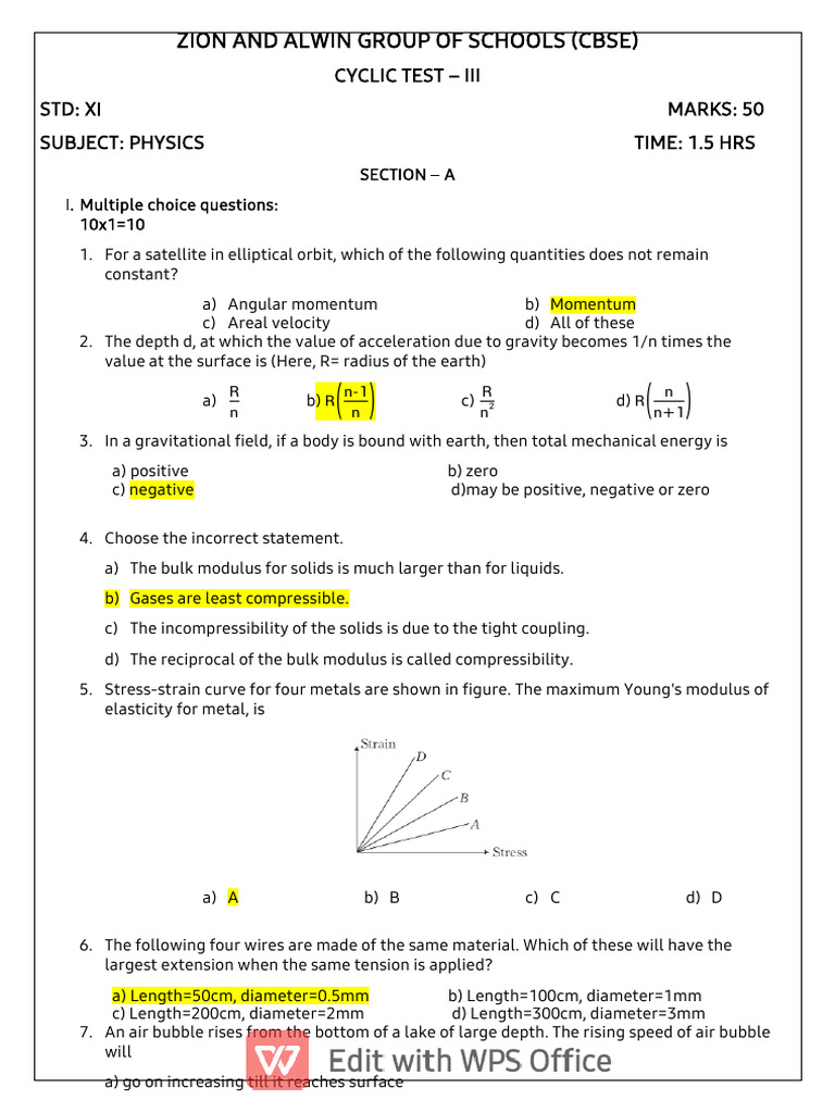Xi Cycliciiiset2physicsanswerkey | PDF | Deformation (Engineering) | Elasticity (Physics)