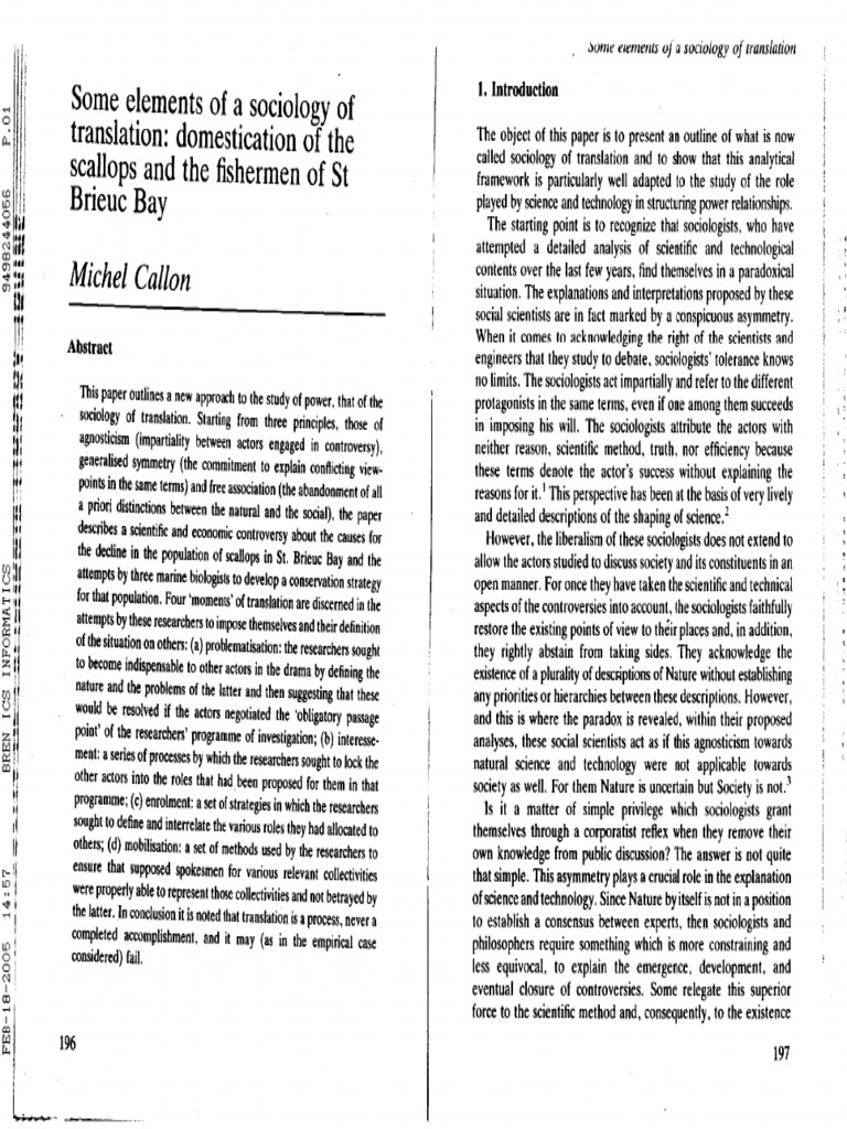 Callon SociologyOfTranslation | PDF