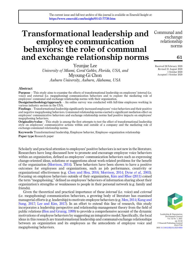 Transformational - Leadership - An | PDF | Leadership | Transformational Leadership