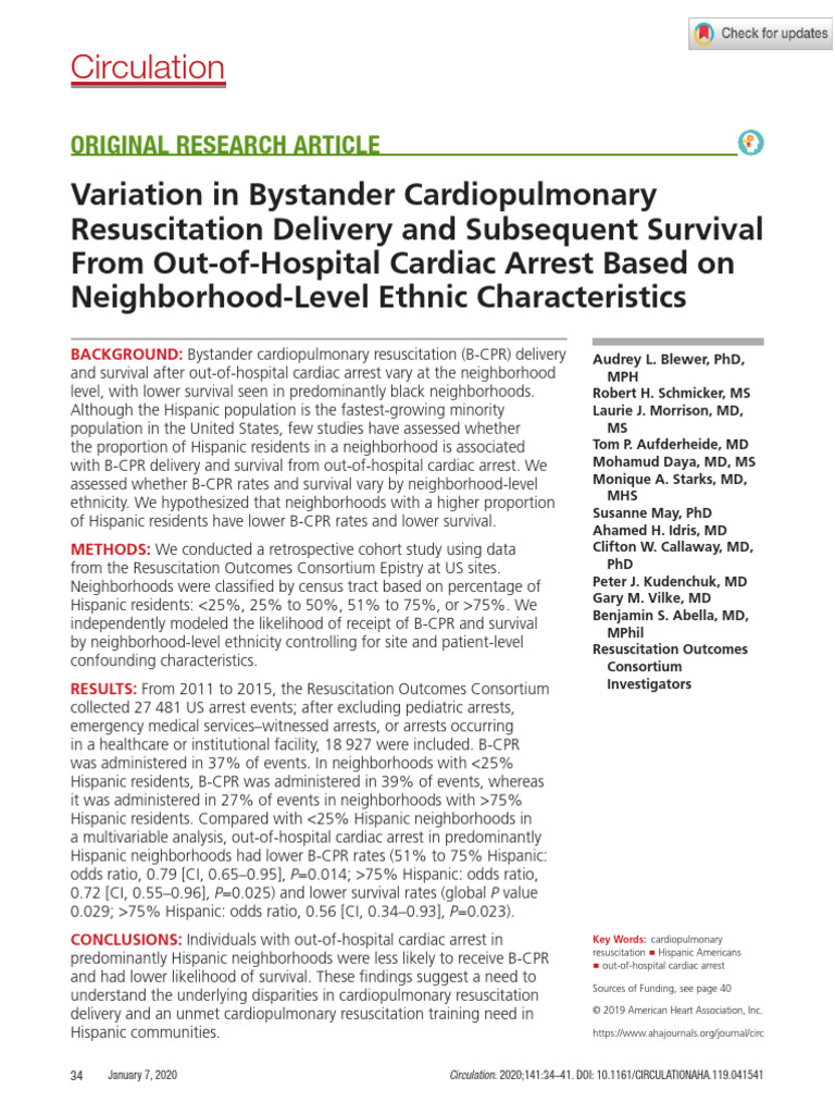 Blewer Et Al 2019 Variation in Bystander Cardiopulmonary Resuscitation ...