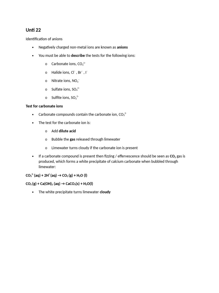 Anion and Cation Identification Tests | PDF | Ammonium | Hydroxide