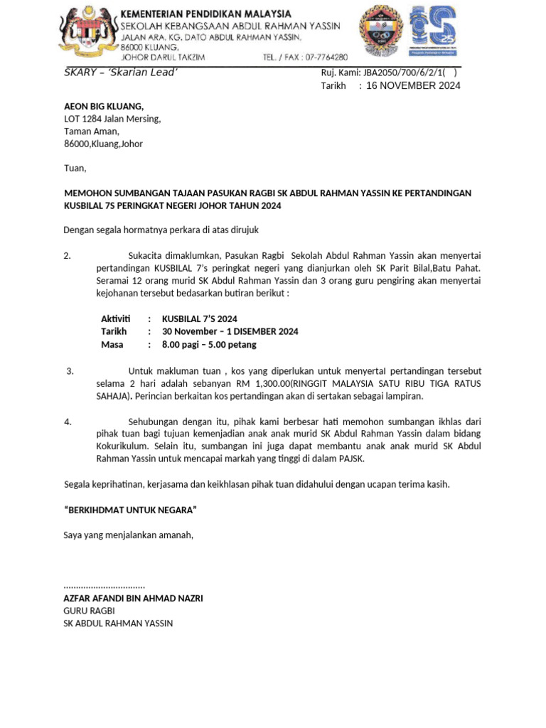 Surat Sumbangan Aeon Big | PDF