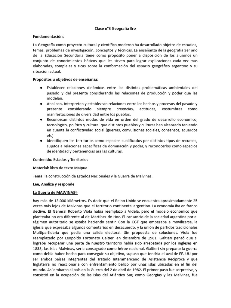 Clase N- 3 Geografia 3ro AUPI 2024.Docx | PDF | Estado (política) | Nación