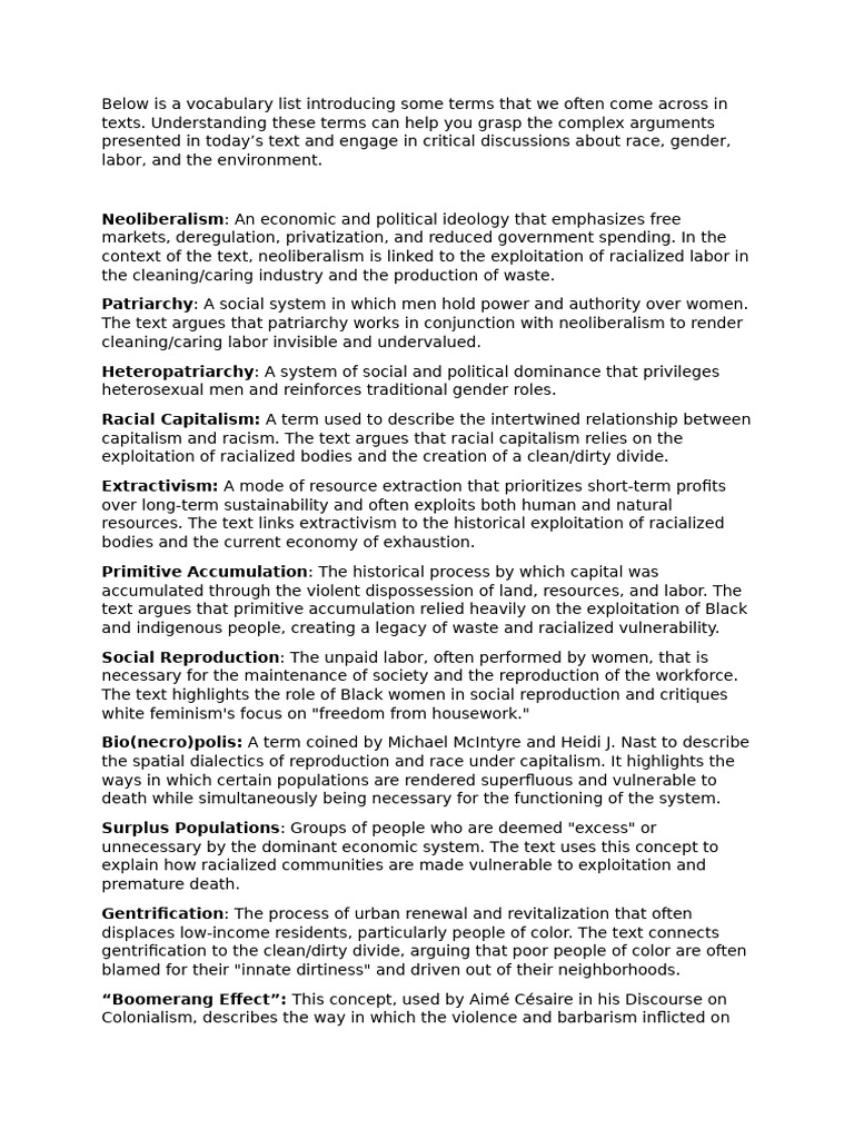 Verges terms (1) | PDF | Capitalism | Exploitation Of Labour