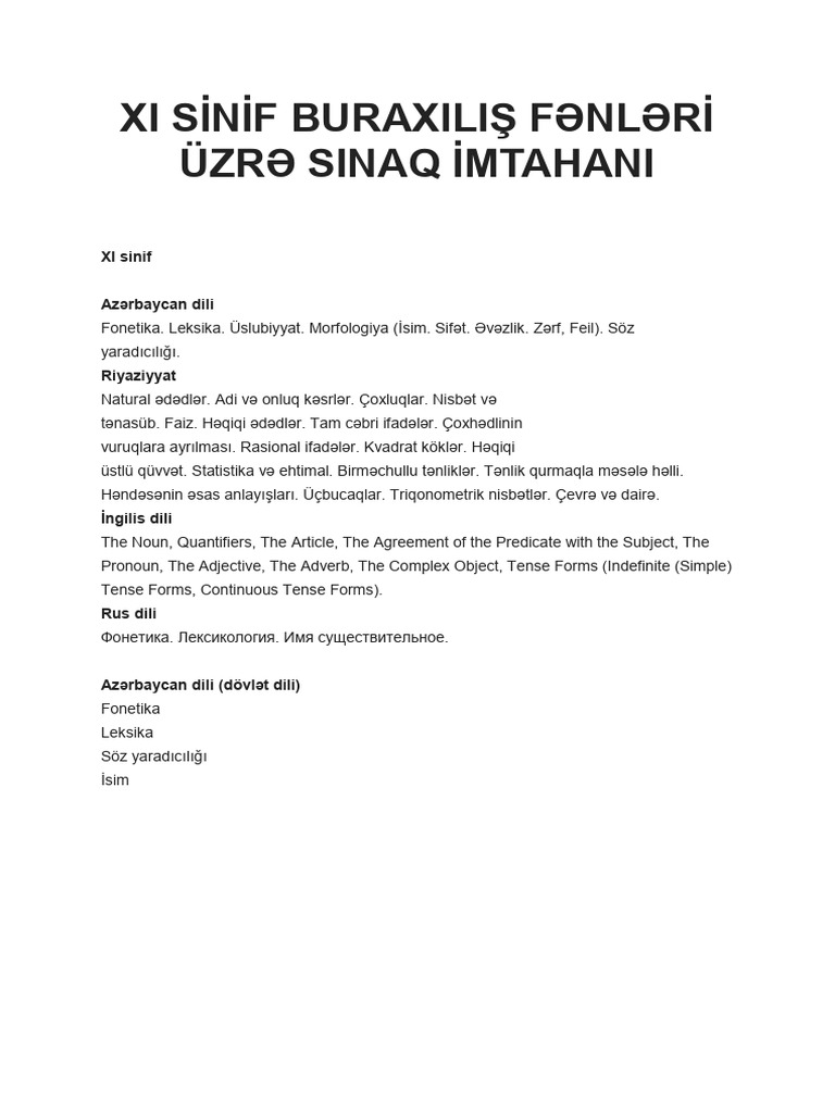 Movzular Buraxilish 11-Ci Sinif N2 2025 | PDF