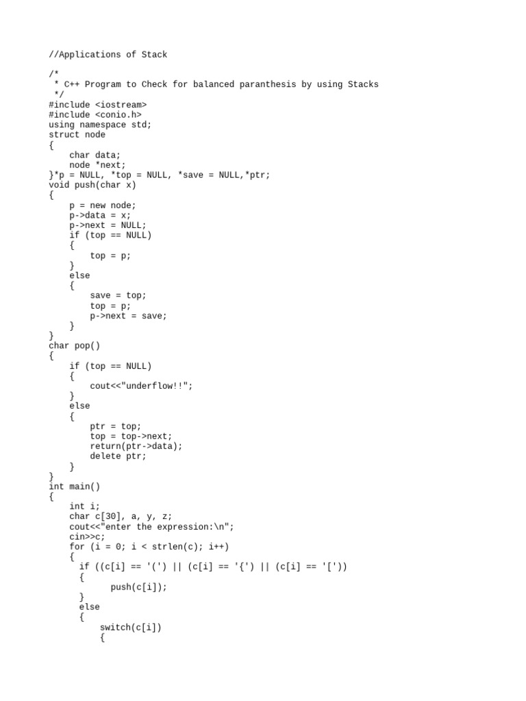 4.b.balanced Paranthesis Using Stack | PDF