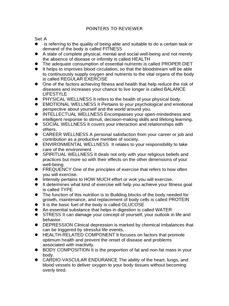 Pointers To Reviewer G11 | PDF | Physical Fitness | Muscle