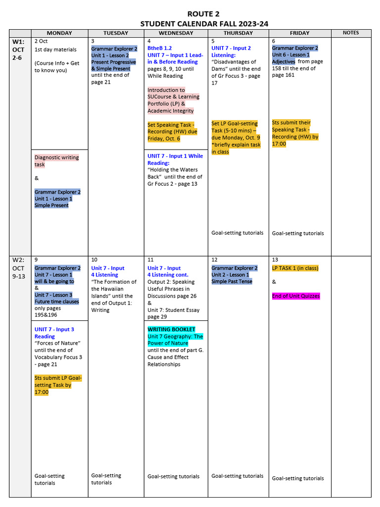Fall 2023-24 Student Calendar | PDF | Linguistic Typology | Languages