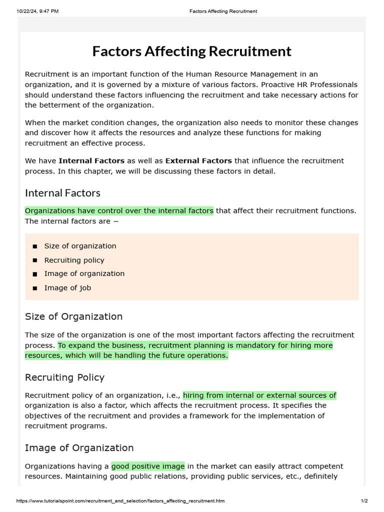 Factors Affecting Recruitment | PDF | Employment | Recruitment
