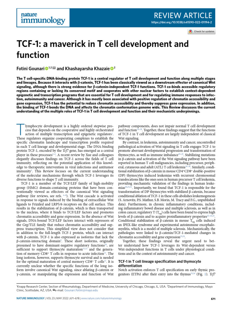 TCF-1 A Maverick in T Cell Development and Function | PDF | T Cell | T ...