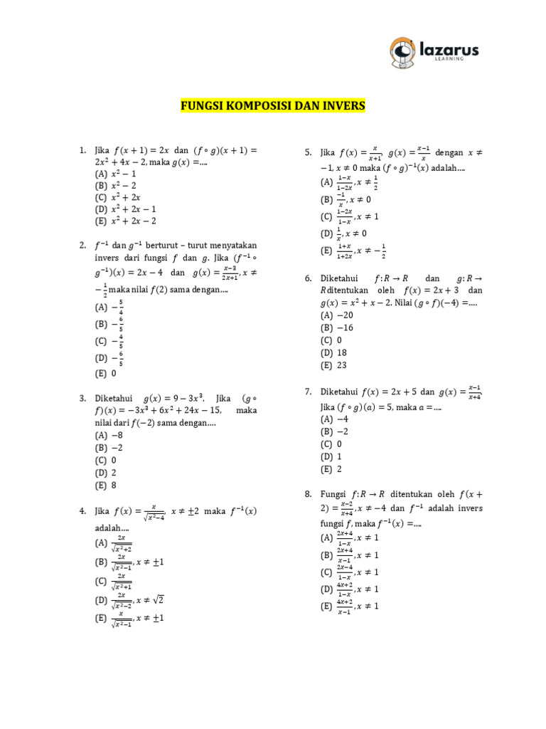 Soal - Bab 4. Fungsi Komposisi Dan Invers | PDF