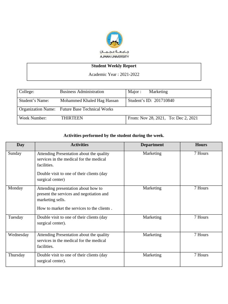 Student Weekly Report | PDF