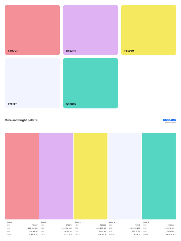 Cute and Bright Color Palette Guide | PDF