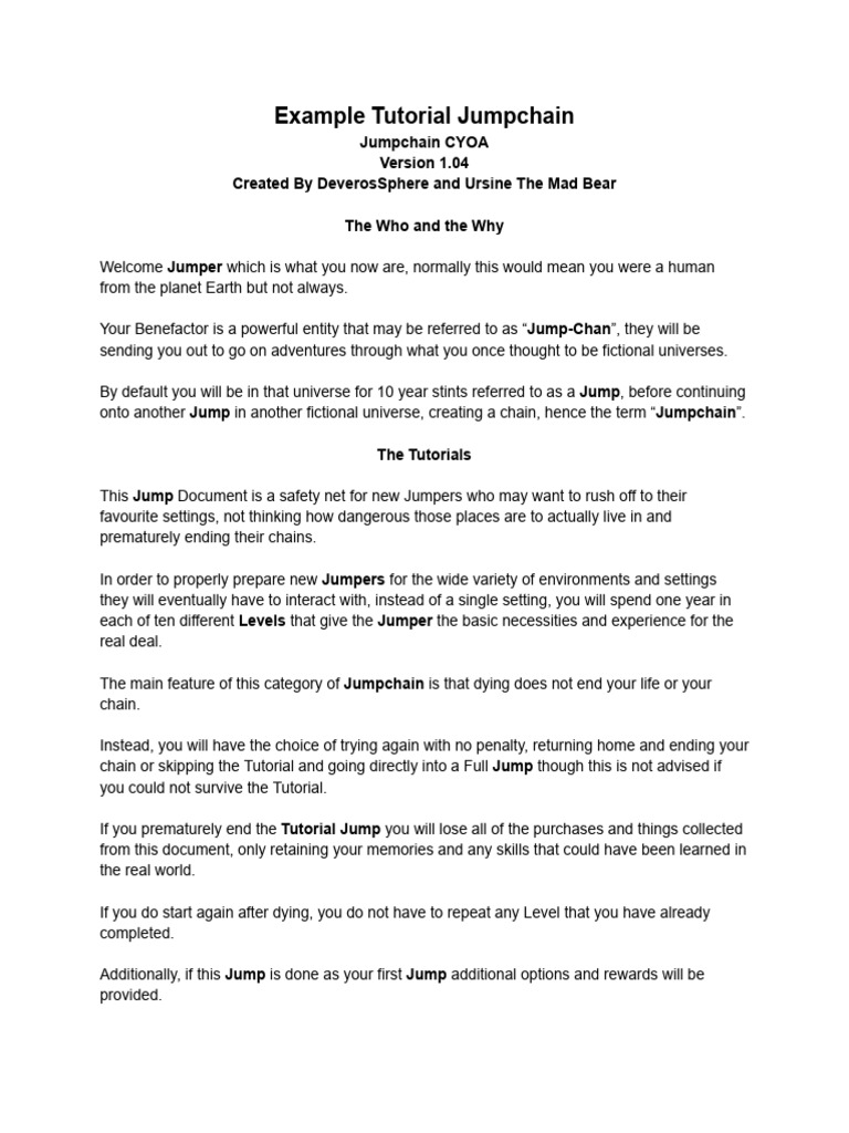 Example Tutorial Jumpchain V1-04 | PDF