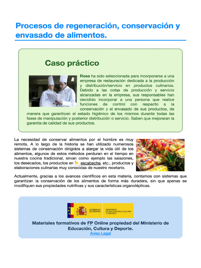 Procesos de Regeneración, Conservación y Envasado de Alimentos. | PDF