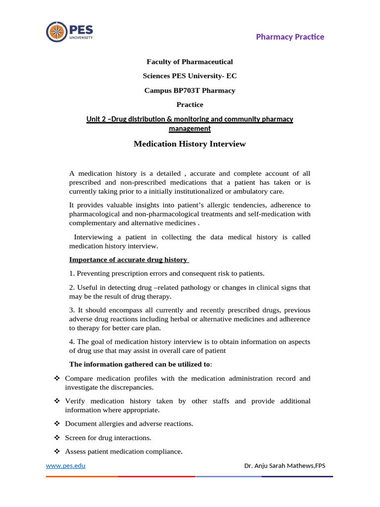 Medication History Interview Guide | PDF | Pharmacy | Medicine