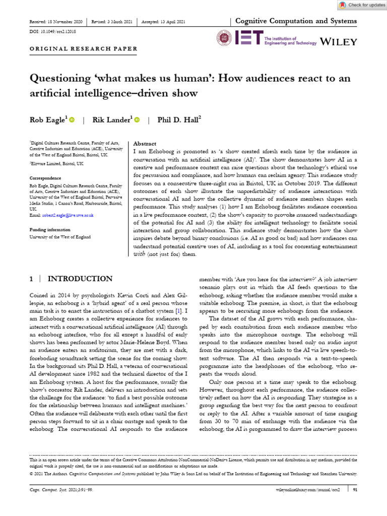 Cognitive Comp and Systems - 2021 - Eagle - Questioning What Makes Us ...
