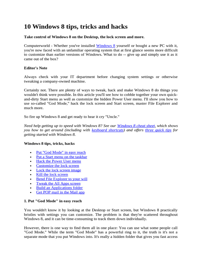 10 Windows 8 tips | PDF | Windows 8 | Windows Registry