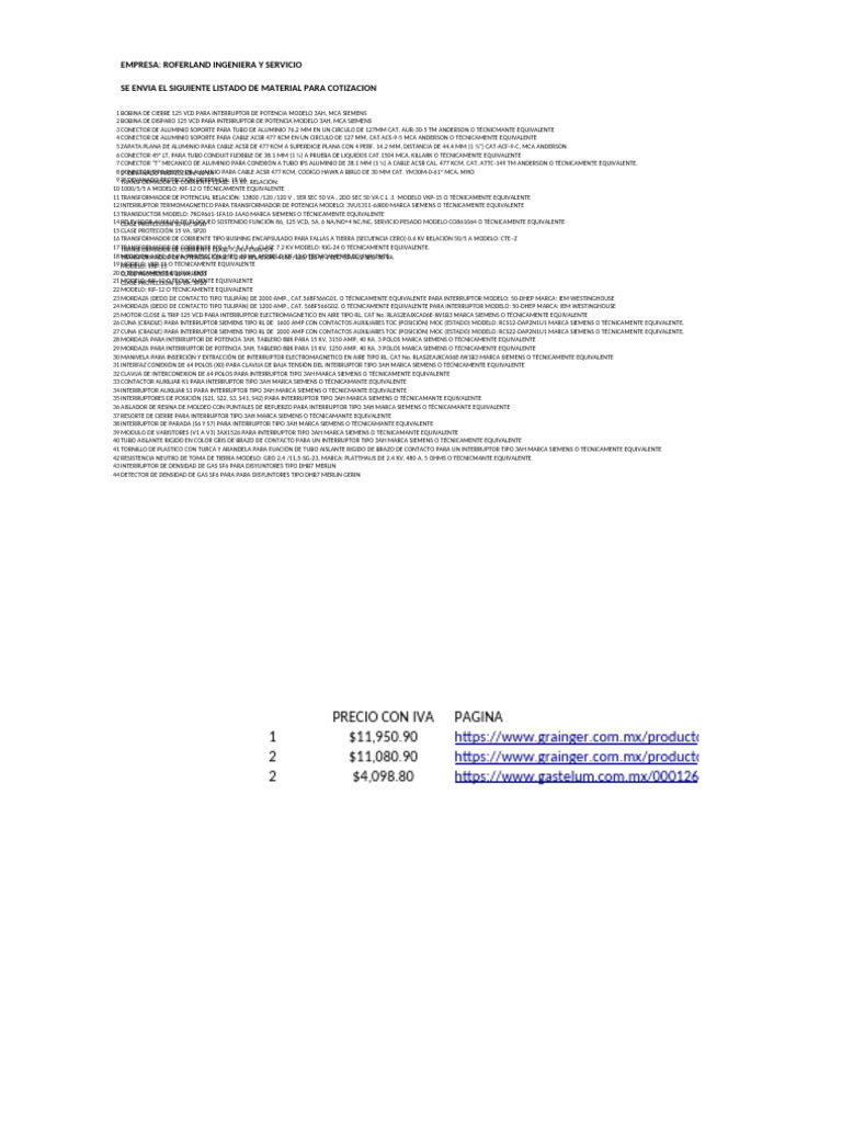 Cotizar El Siguiente Material | PDF | Transformador | Poder (Física)